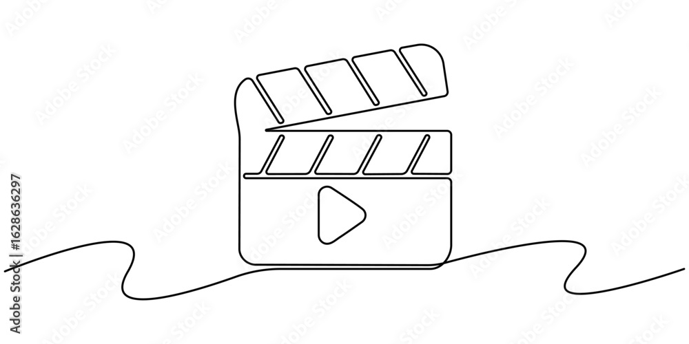 Continuous one line drawing of movie clapperboard. One line drawing ...