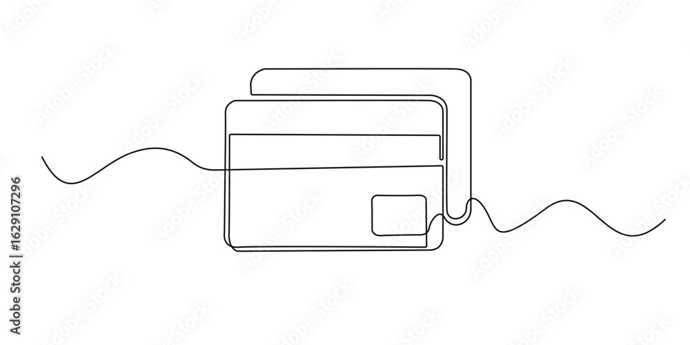 continuous line drawing of a credit card, symbolizing digital payment ...
