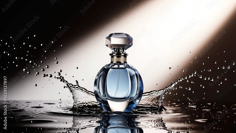 Elegant Blue Perfume Bottle with Splash and Spotlight Effect Stock ...