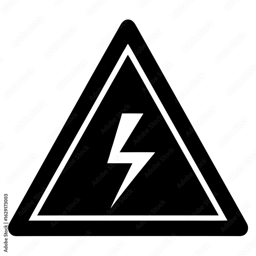 Black and white warning sign with a lightning bolt symbol inside a ...