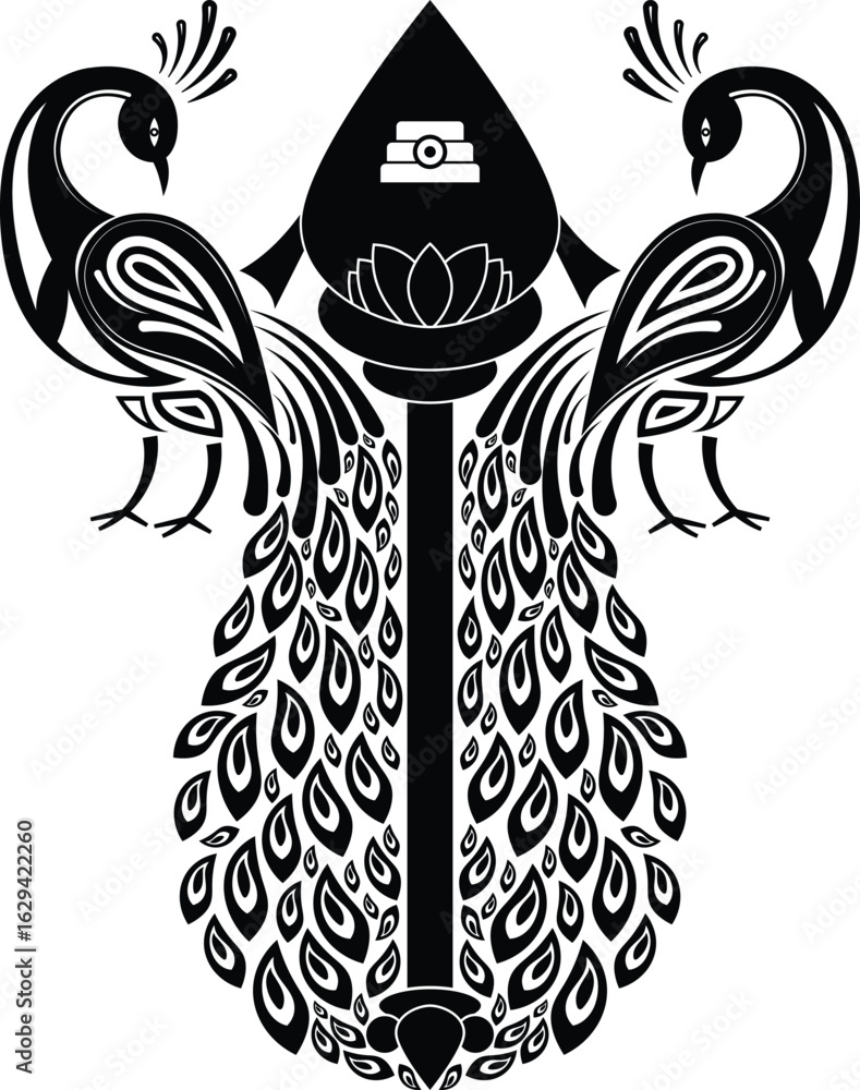 Lord Murugan Vel with Two Peacock Birds Vector Art | Tamil Hindu Symbol ...