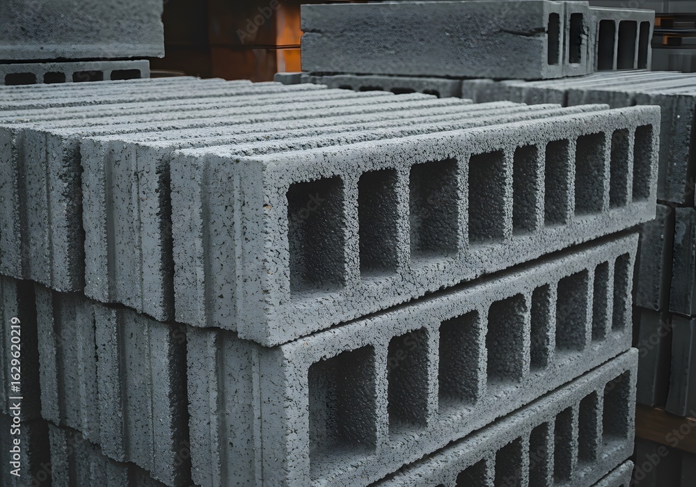 Stacked concrete blocks construction materials, building supplies, gray ...