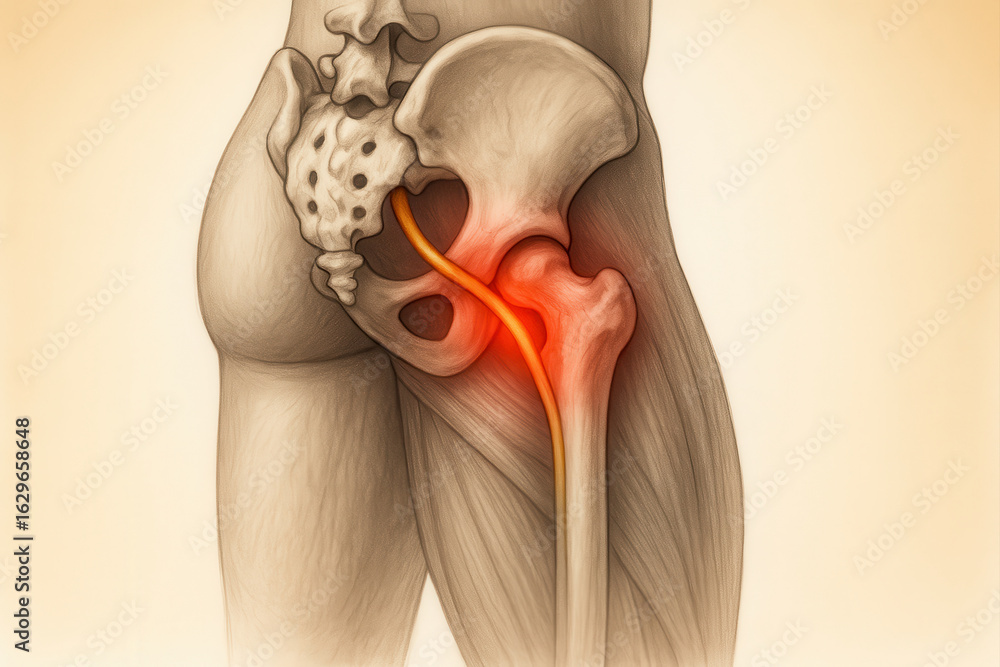 Posterior-lateral pelvic anatomy showing sciatic nerve compressed near ...
