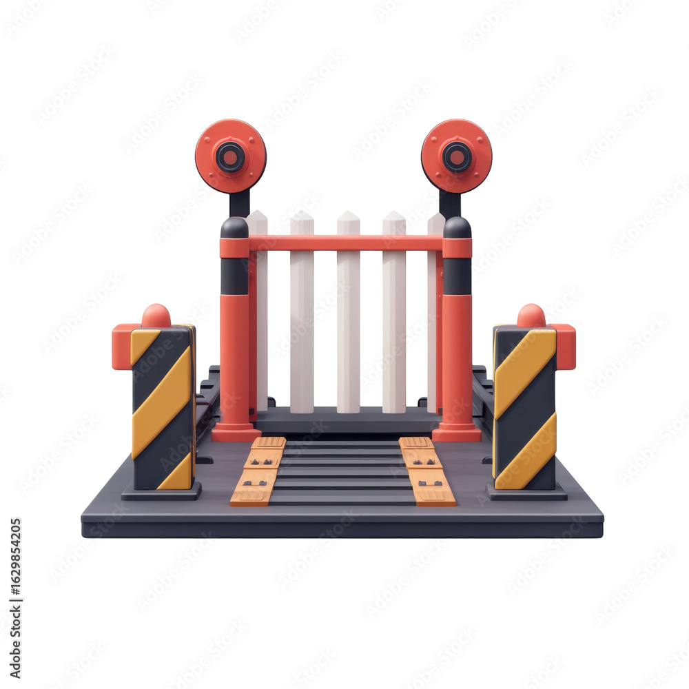 Railroad crossing gate with warning lights, safety barrier for trains ...