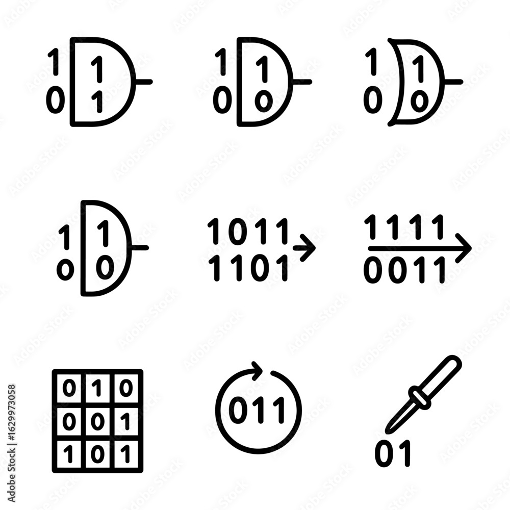 Vector de Stock Bitwise Operations Icons. Outline icon set of bitwise ...