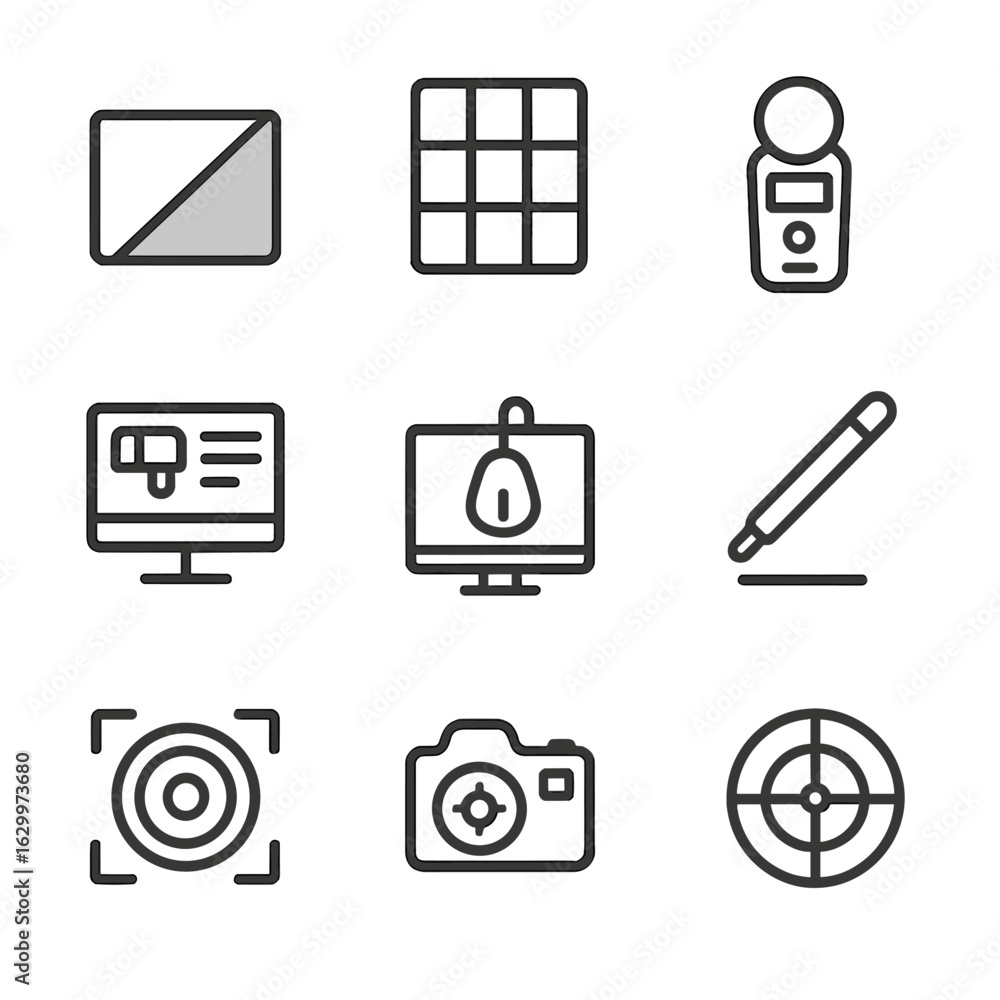 Calibration Tools Icons. Outline icon set of manual calibration tools ...