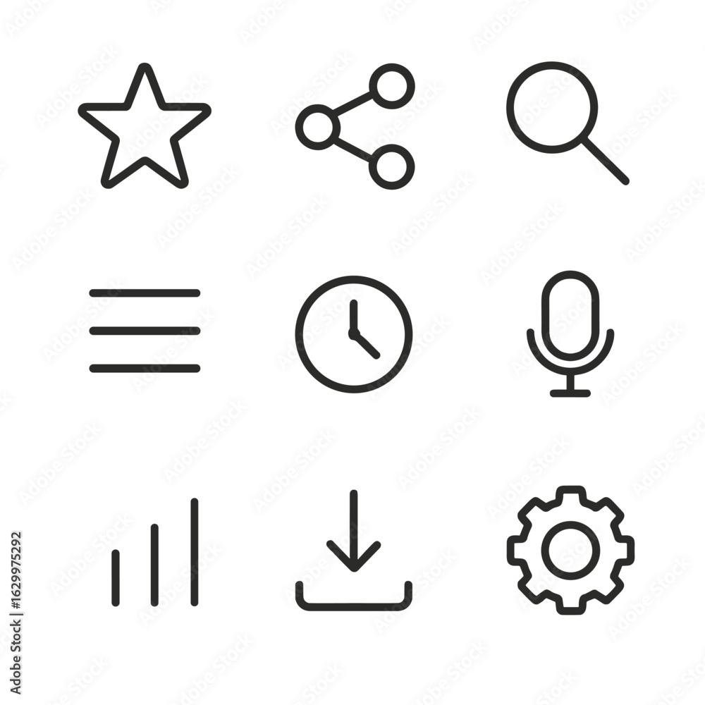 App Feature Icons. Outline icon set of app features: favorites star ...