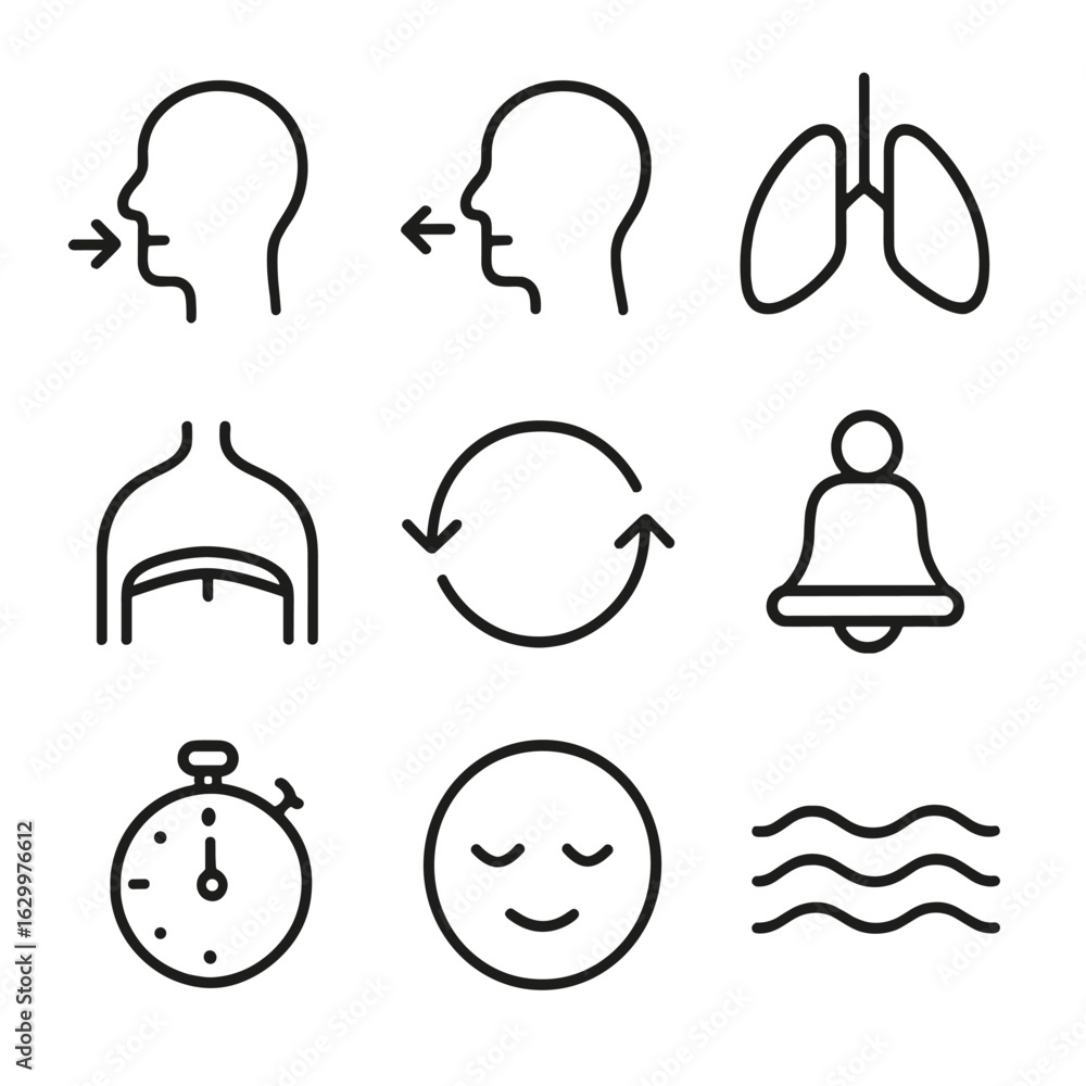 Athlete Breathing Icons. Outline icon set of athlete breathing ...