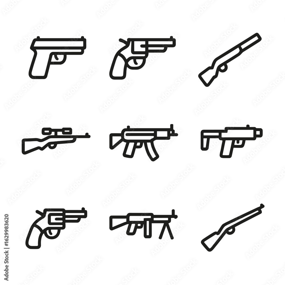 Image vectorielle Stock Firearm Icon Set. Outline icon set of firearm ...