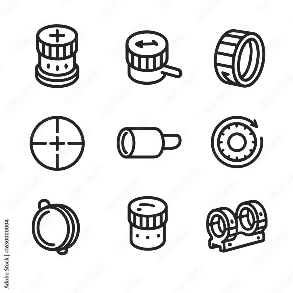 Vector de Stock Scope Adjustments Icons. Outline icon set of scope ...
