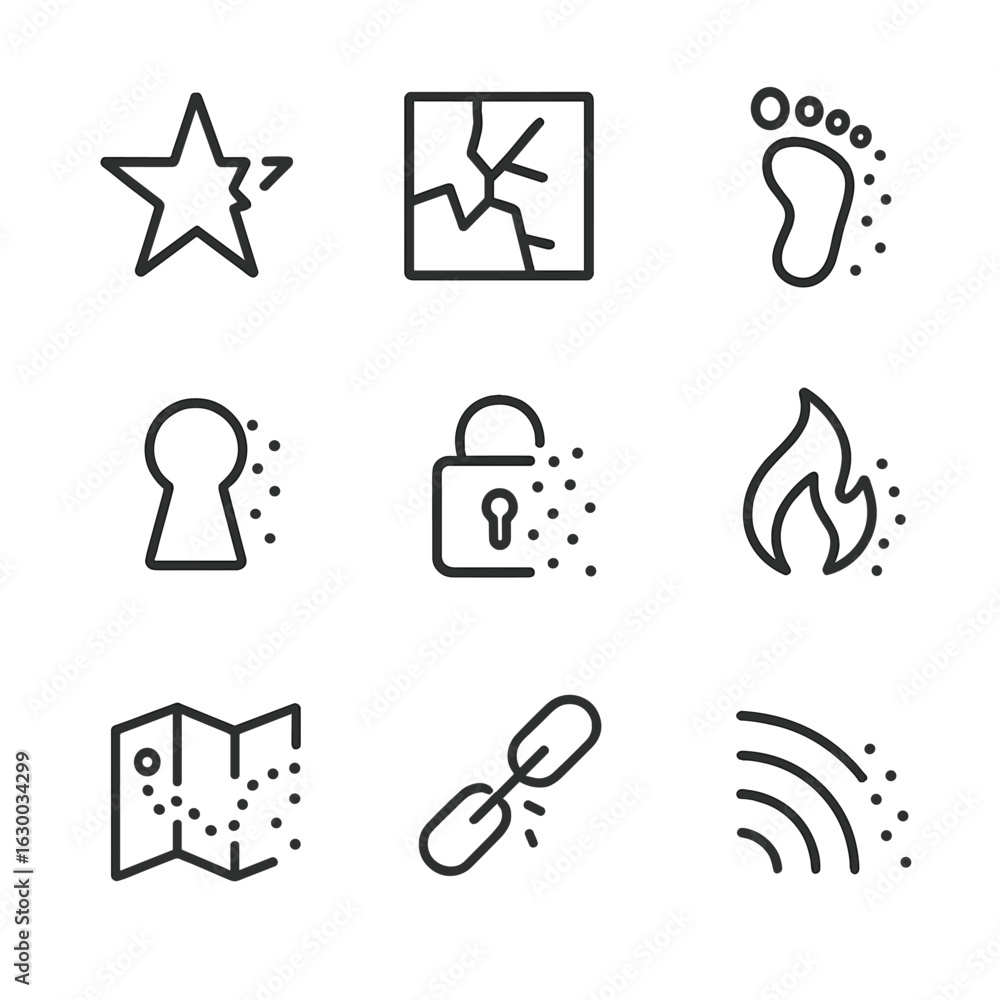 Image vectorielle Stock Disappearing Symbols Icons. Outline icon set of ...