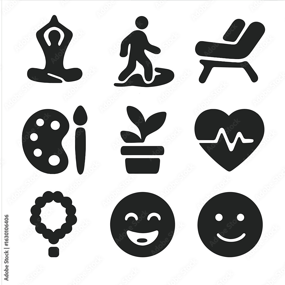 Therapeutic Activities Icons. Solid, filled icons set of therapeutic ...