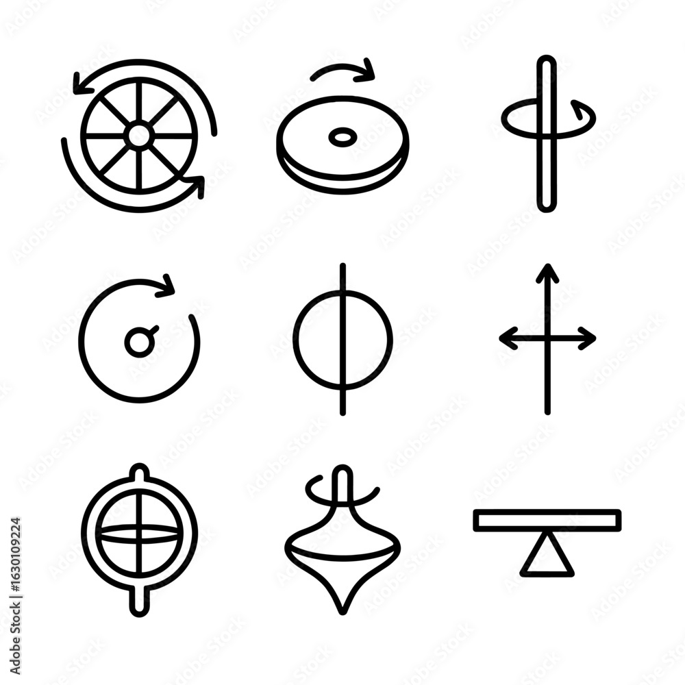 Stock-Vektorgrafik „Rotational Inertia Icons. Outline icon set of ...