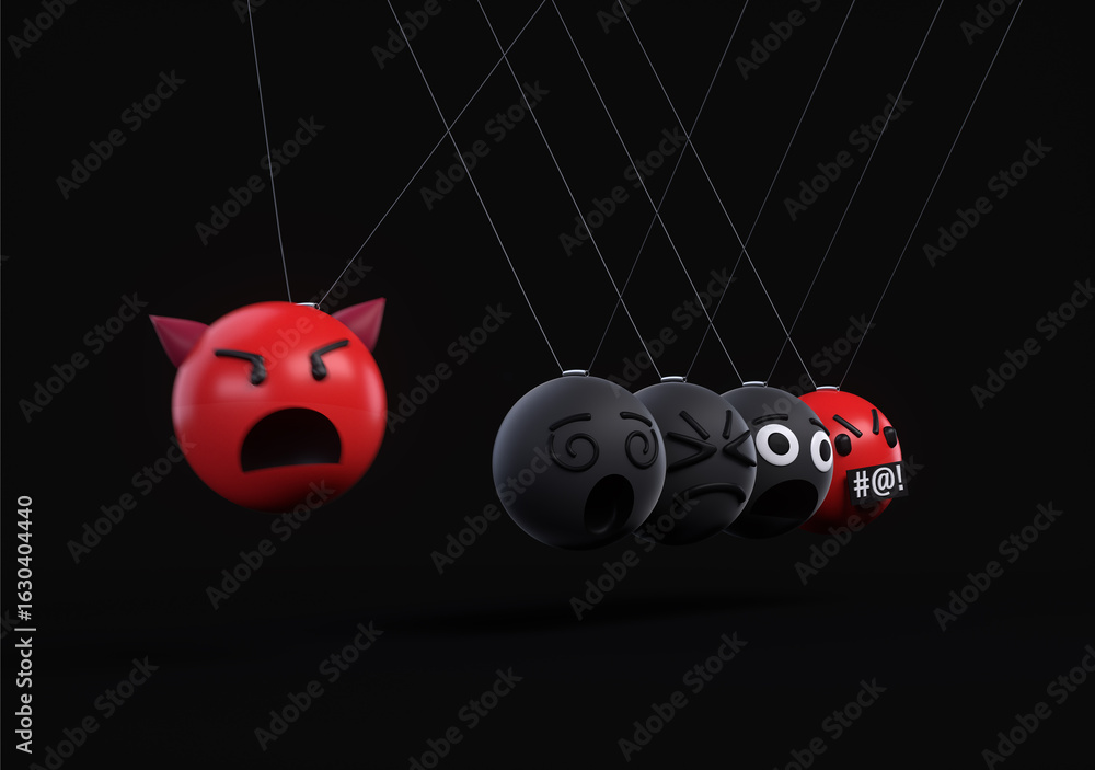 Newton's cradle unhappy emoji concept. Unfriendly and sad emoticons ...