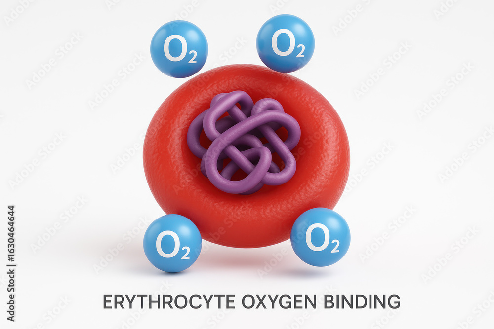 Erythrocyte Oxygen Binding Illustration, Oxygen transport by Red Blood ...
