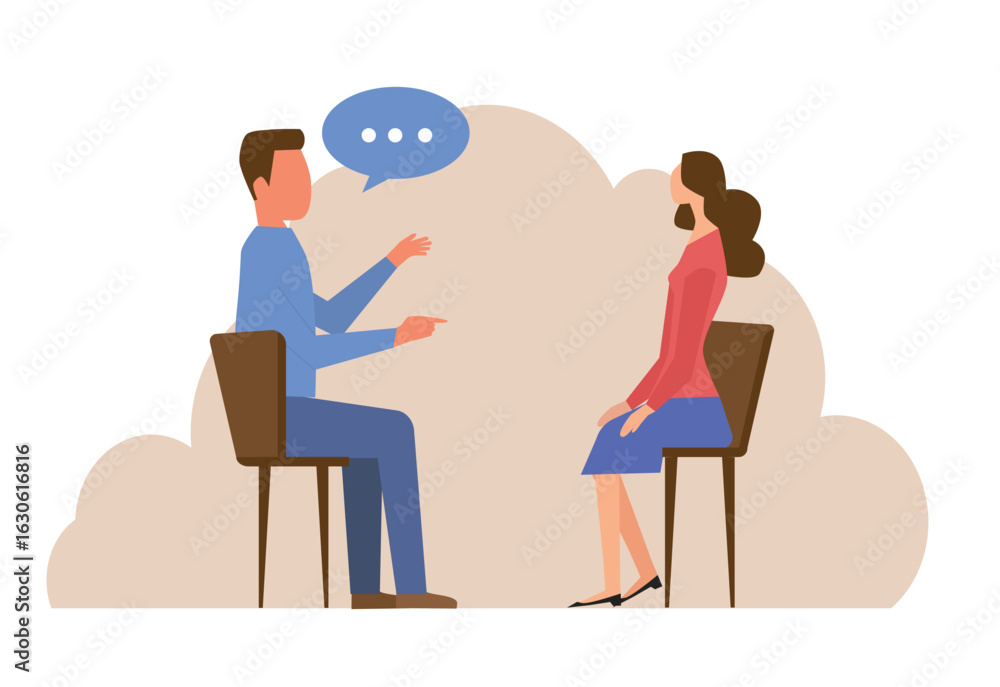 Two officer sitting and talking face to face with a speech bubble ...