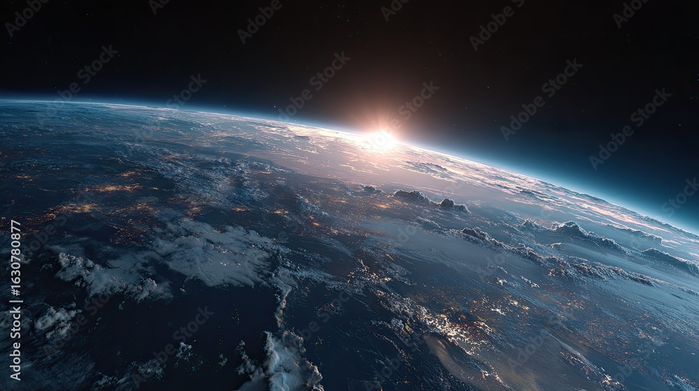 Top down Satellite view View of Earth from satellite capturing dawn ...