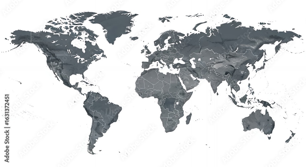 World Map Global Geography Continents Countries International Gray ...