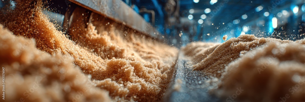Foto Sugar production process in a modern factory showcasing raw sugar ...