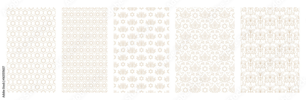 Seamless Jewish Pattern Set Line Art Designs with Star of David ...