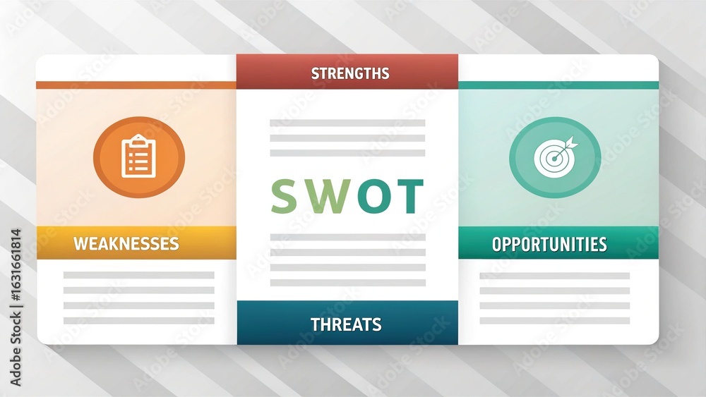 Editable SWOT Analysis Diagram with Icons and Color-Coded Quadrants ...