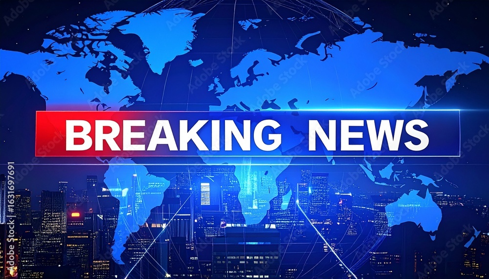Breaking News headline over a world map in the background Stock ...