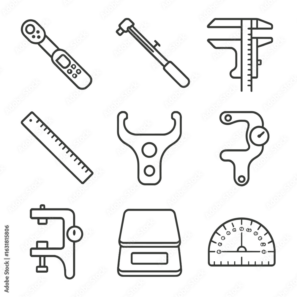 Tool Icons Layout. Line style icons of Torque and Measuring Tools ...