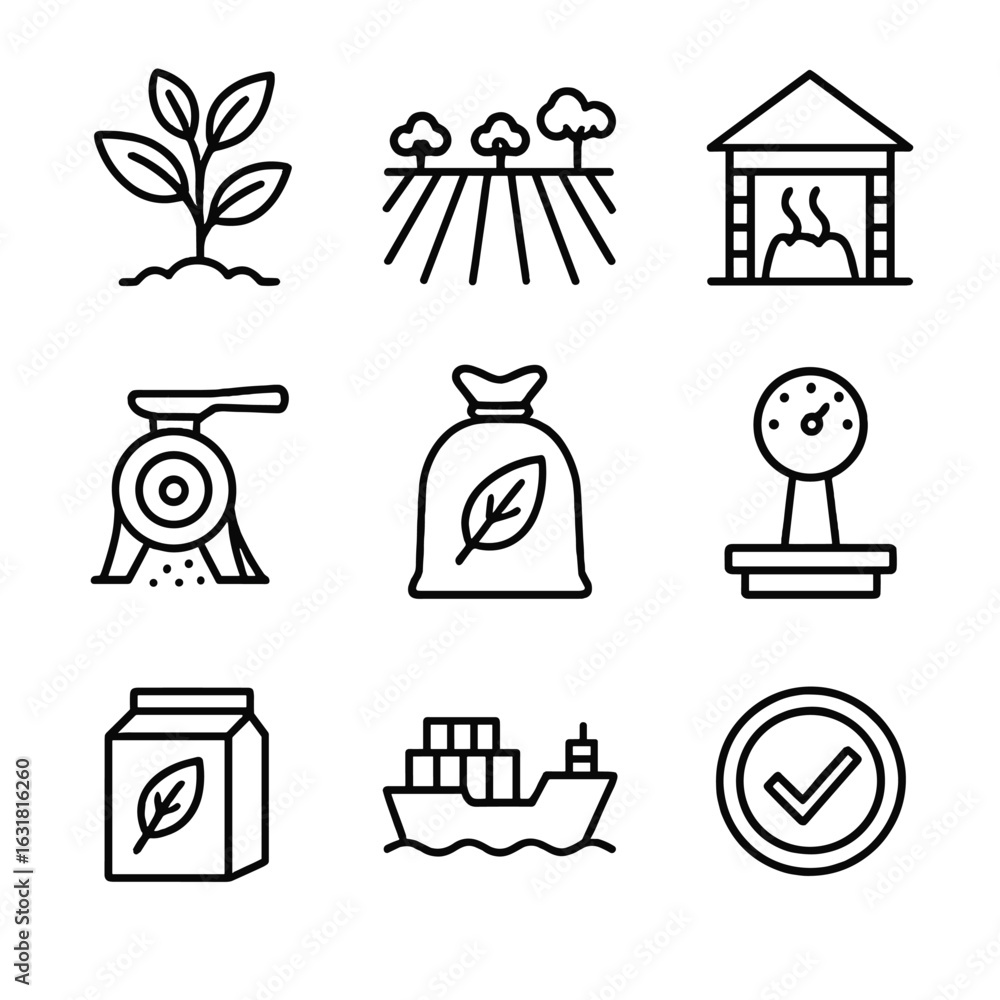 Yerba Mate Production Icons. Line style icons of Yerba Mate Production ...