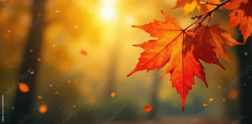 Autumn leaves falling from a branch, signifying the end of life cycle ...