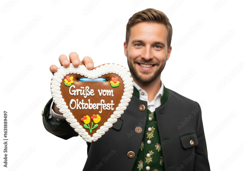 PNG cut out isolated background. A smiling man in traditional Bavarian ...