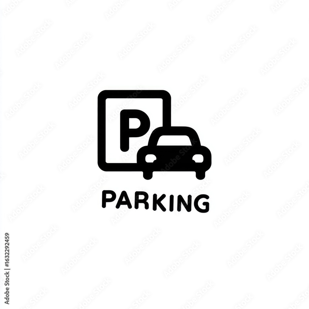 Simple black parking icon. A parking sign with the letter "P" and a car ...