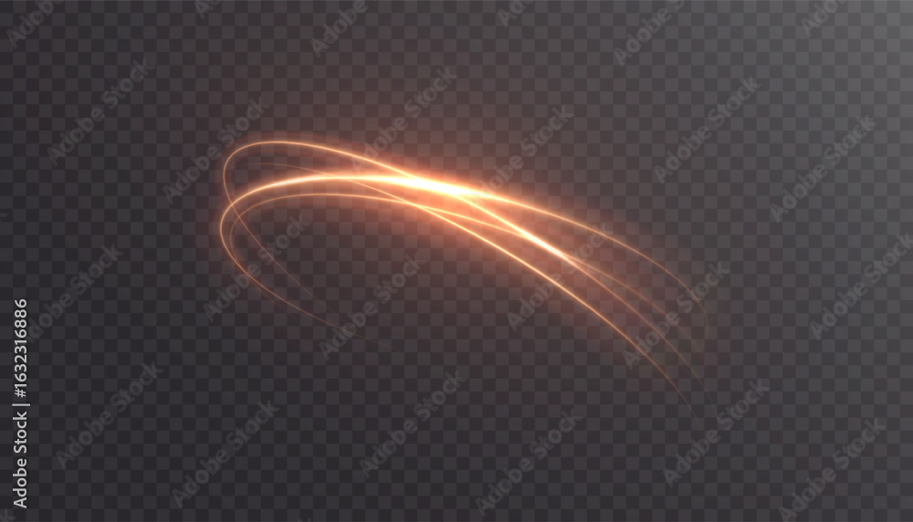 Bright, bright gold, glowing curved line with magic light effect. Glow ...