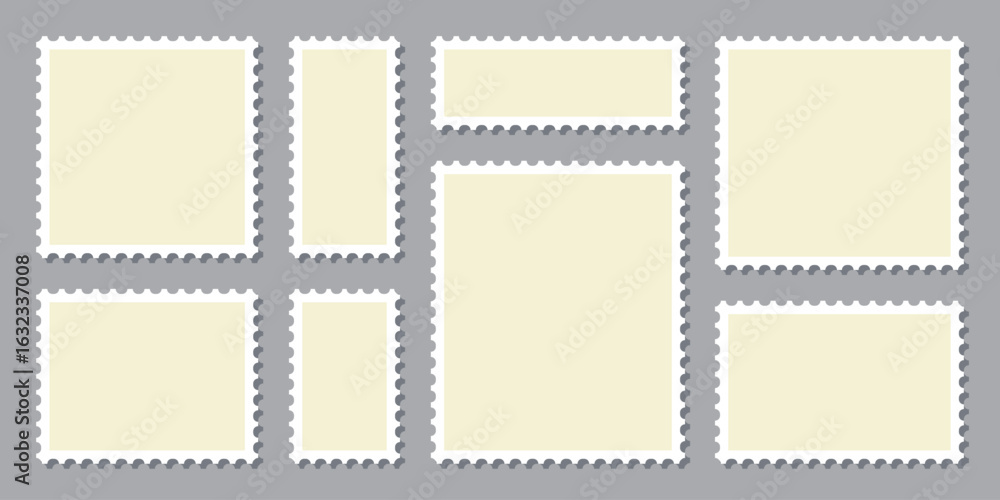 Postage stamp template collection. Empty Postage Stamp. Jagged wavy ...