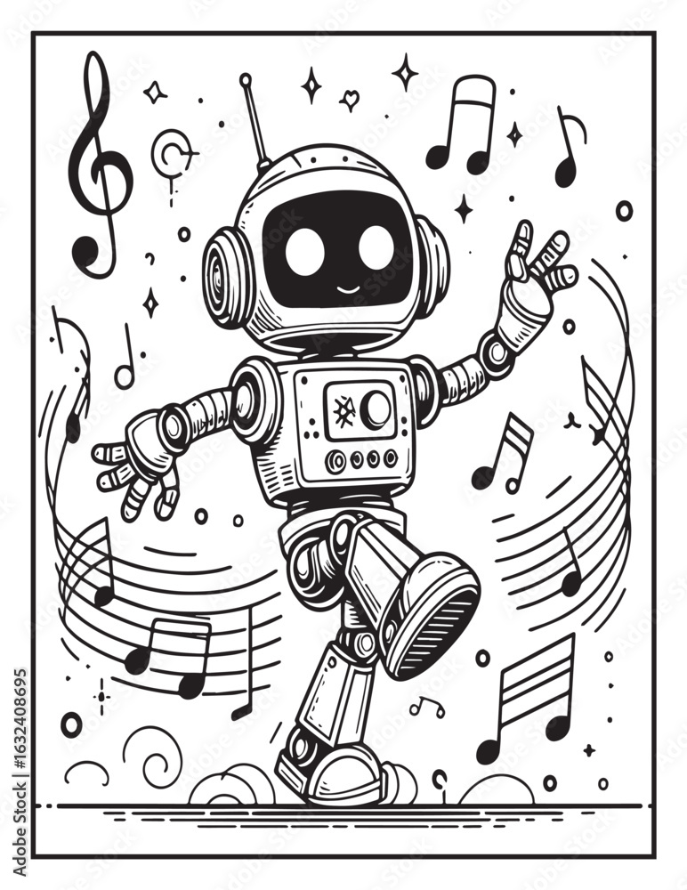 Mechanical robot coloring page for kids and adults Stock Vector | Adobe ...