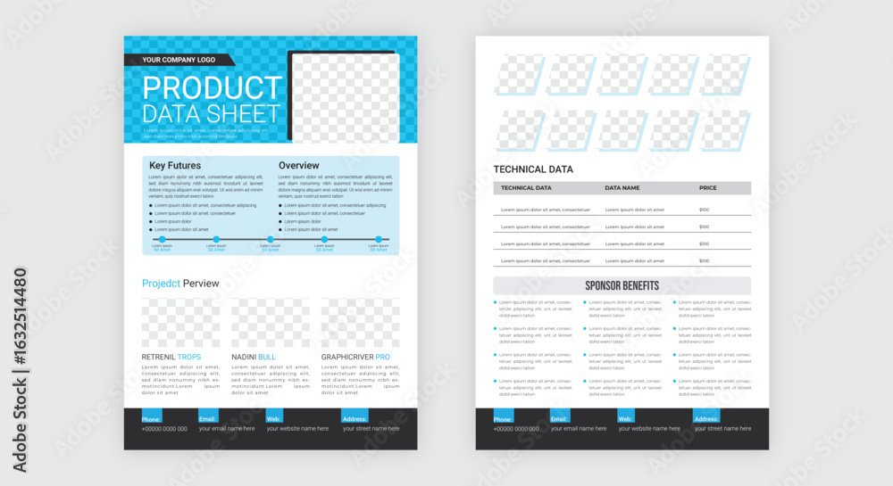 Technical Data Sheet layout template. Product Catalogue & modern a4 ...