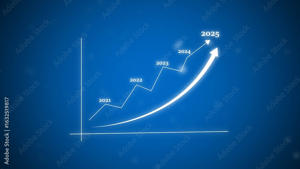 White Line Graph Showing Growth from 2021 to 2025 on a Blue Background ...