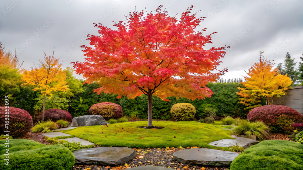 Beautiful japanese maple tree in autumn garden landscape Stock Photo ...