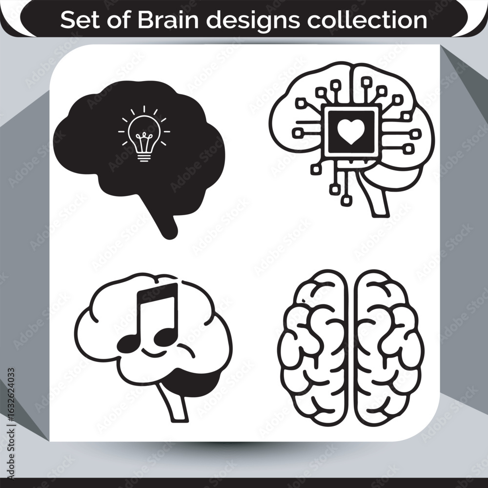 Brain Designs Collection Demonstrating Different Types of Thinking and ...