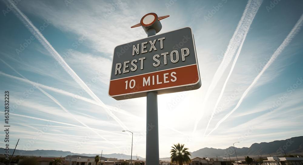 Next Rest Stop Anticipation on a Desert Highway Road Trip Adventure ...