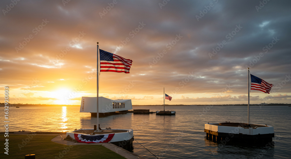 Stunning sunrise at the USS Arizona Memorial in Pearl Harbor, Hawaii ...