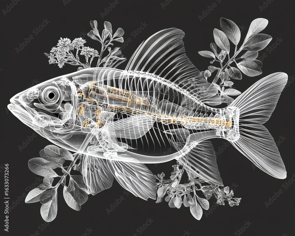 surreal food scan X-ray image of a fish revealing its anatomy ...