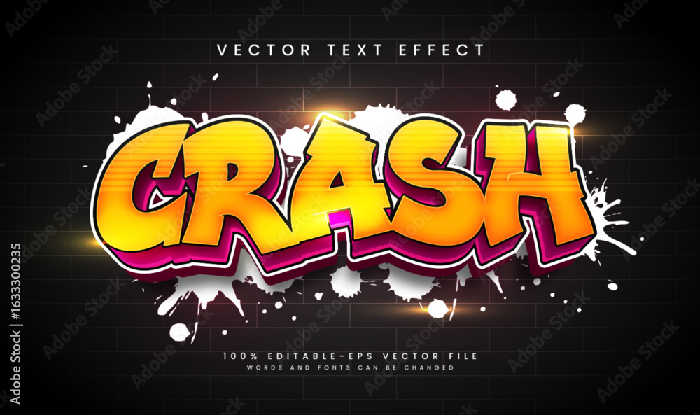 Editable crash graffiti text effect, vibrant colors, brick wall ...