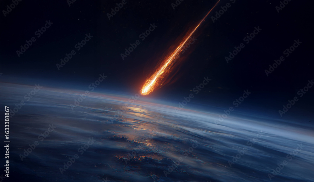 Ilustración de Stock Giant flaming Meteor asteroid falling through ...