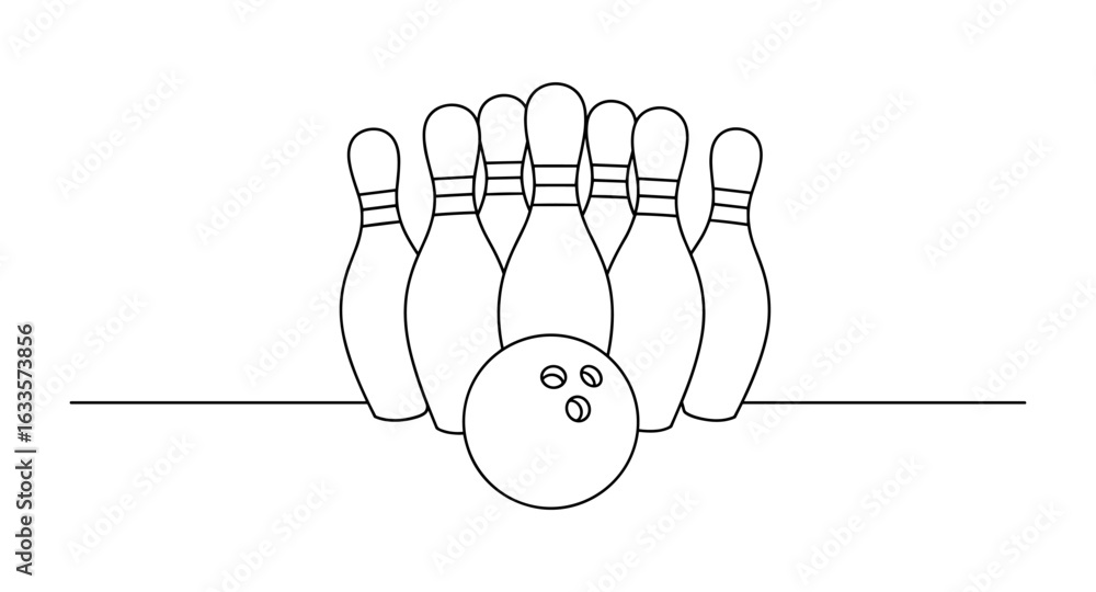 Simple outline of bowling pins and ball design Stock Vector | Adobe Stock