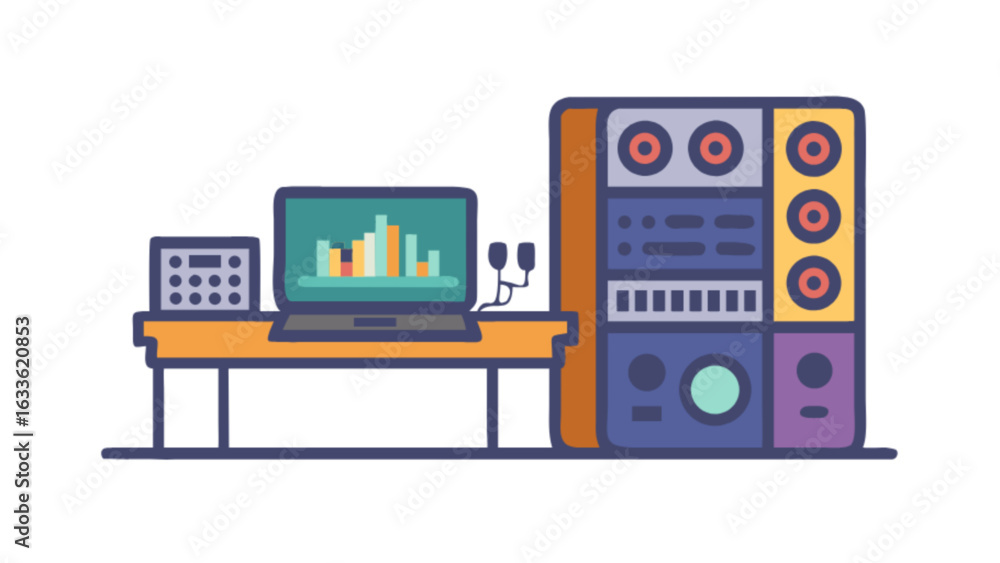 Music production studio setup with laptop sound equipment and audio ...