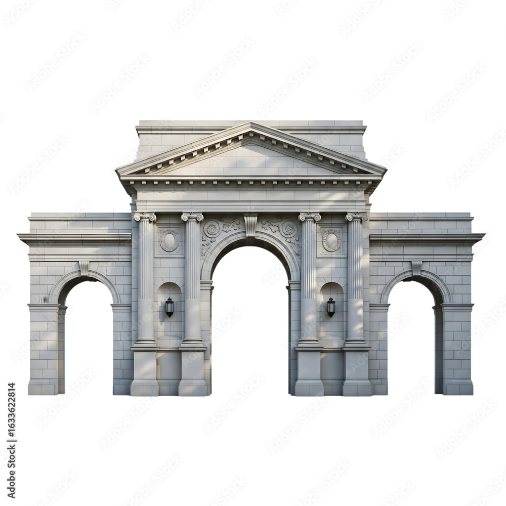 Grand neoclassical archway monument isolated on transparent background ...