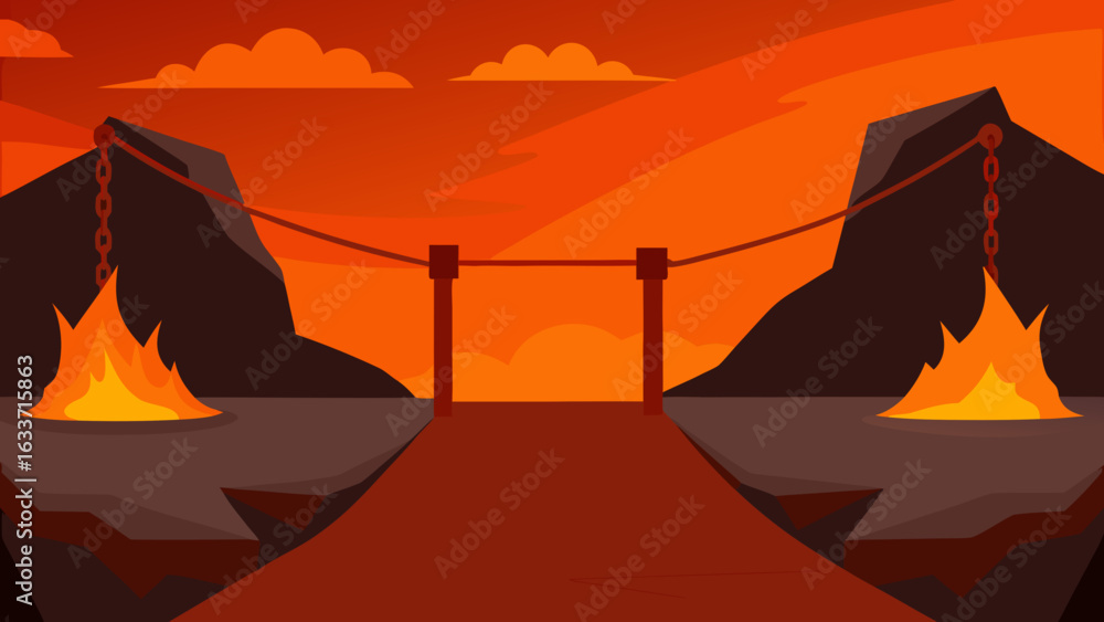 Lava river bridge stage with swinging ropes and stones Stock Vector ...