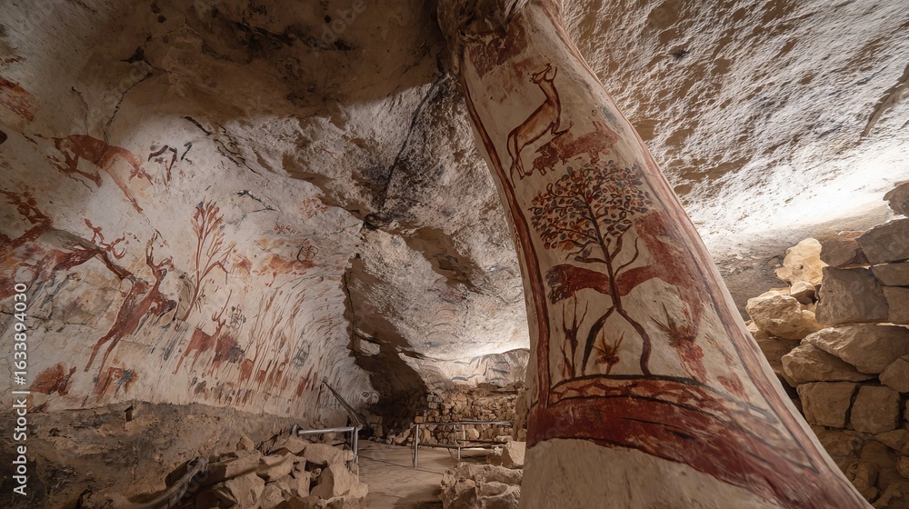 Giant Sloth Bone with Ancient Cave Paintings Shifting Between Hunting ...