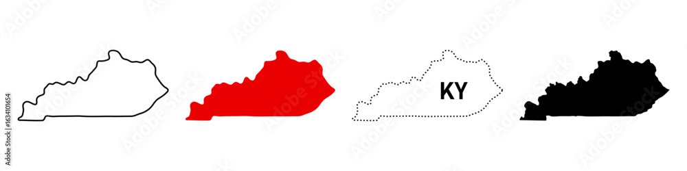 Kentucky state map icon set. US state outline, filled, dotted and ...