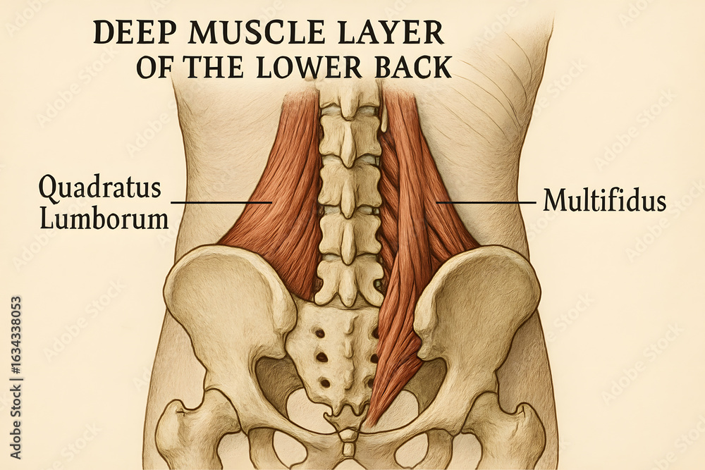 Anatomical Illustration of Lower Back Muscles: Detailed diagram ...